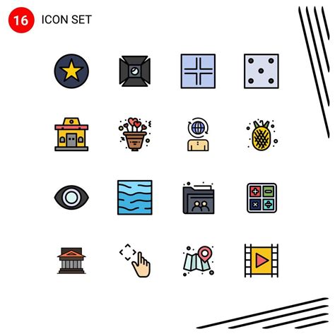 Group Of 16 Flat Color Filled Lines Signs And Symbols For Building Ludo Shooting Game View
