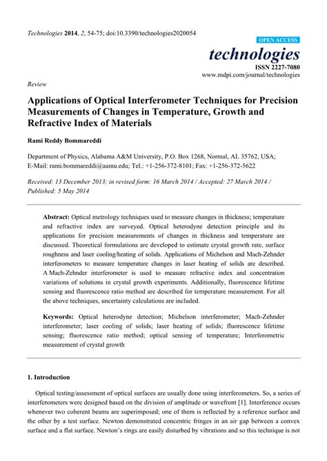 Applications Of Optical Interferometer Techniques For Precision