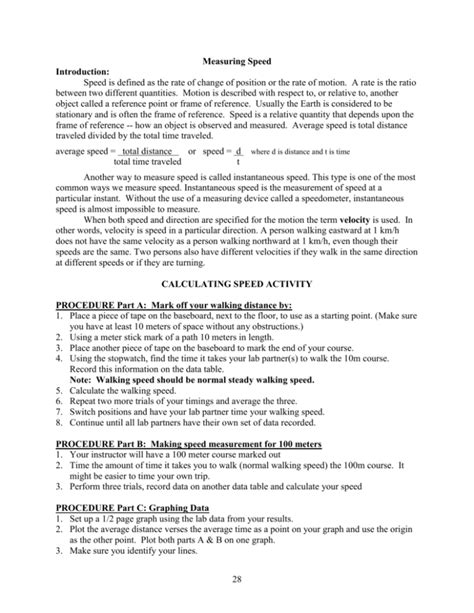 Measuring Speed Lab Activity For Middle Babe Physics