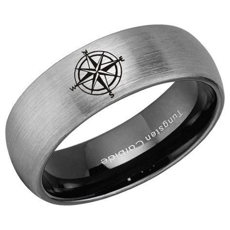 Tungsten Dome Silver Nautical Compass Ring Uhbstamped