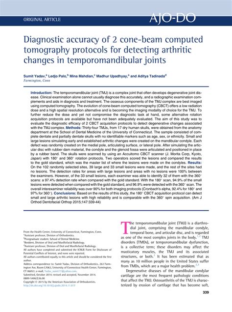Pdf Diagnostic Accuracy Of 2 Cone Beam Computed Tomography Protocols For Detecting Arthritic