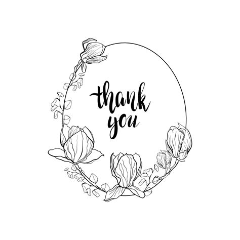 Floral Frame With Text Thank You Magnolia Flowers And Buds And