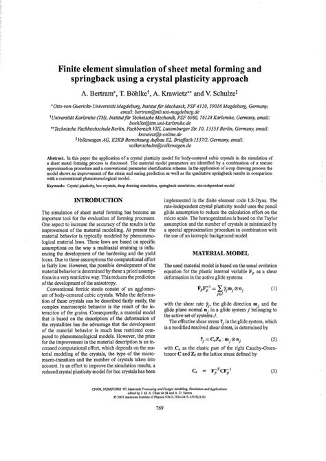 Pdf Finite Element Simulation Of Metal Forming Operations With Texture Based Material Models