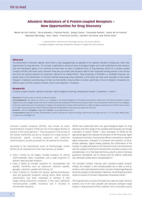 Pdf Allosteric Modulators Of Gpcrs New Opportunities For Drug Discovery