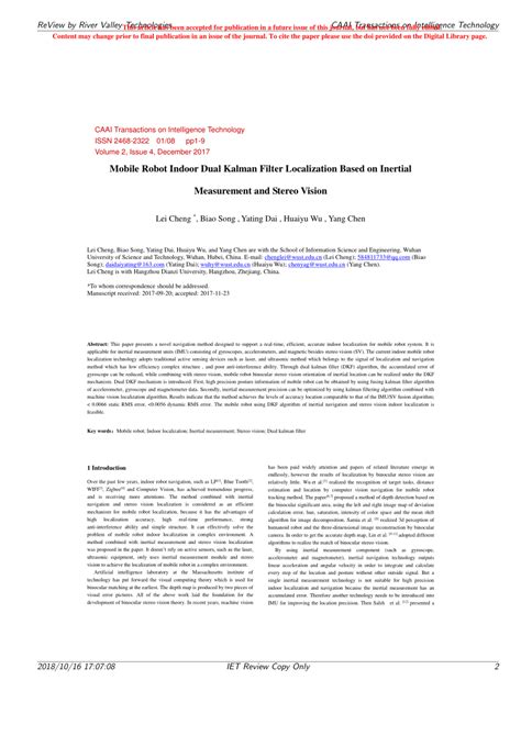 Pdf Mobile Robot Indoor Dual Kalman Filter Localization Based On Inertial Measurement And