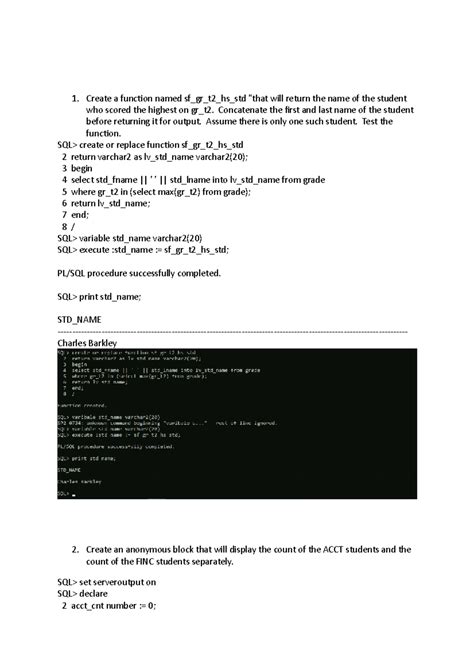 Isam5632 Tb Homework Practice Code For Plsql Create A Function Named Sfgrt2hsstd That