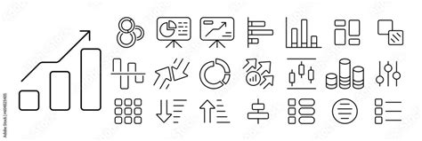 Set Of Graphics And Diagrams Icons Illustrations Representing Various Types Of Charts Graphs