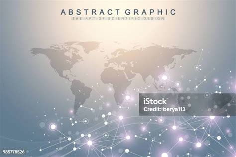 기하학적 인 그래픽 배경 분자 그리고 커뮤니케이션입니다 점으로 연결 된 라인입니다 미니 혼란 그림 배경입니다 과학 화학 생물학 의학 기술의 개념 Dna에 대한 스톡 벡터