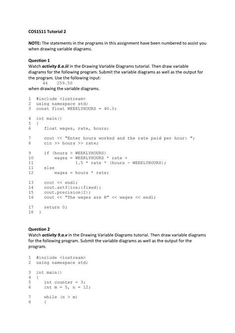 cos1511 tutorial 2 note cos1511 tutorial 2 note the statements in