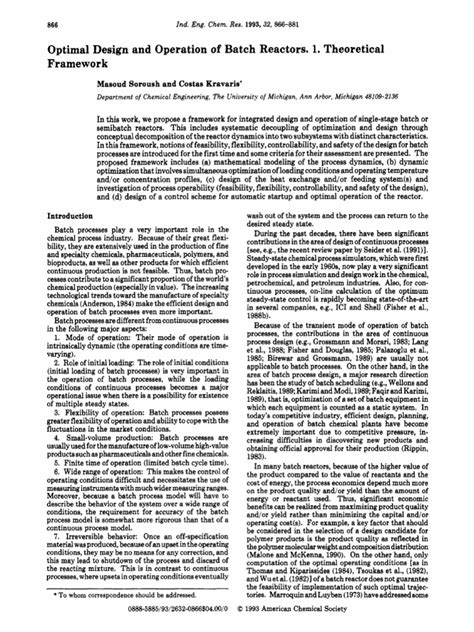 Optimal Design And Operation Of Batch Reactors Pdf Mathematical Optimization Chemical Reactor