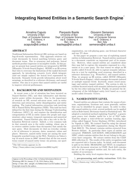 Pdf Integrating Named Entities In A Semantic Search Engine