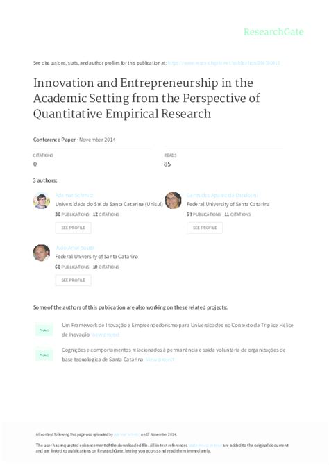 Pdf Innovation And Entrepreneurship In The Academic Setting From The Perspective Of