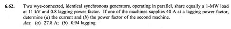 Solved Two Wye Connected Identical Synchronous Generators