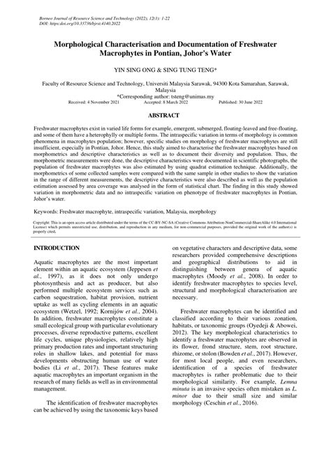 Pdf Morphological Characterisation And Documentation Of Freshwater
