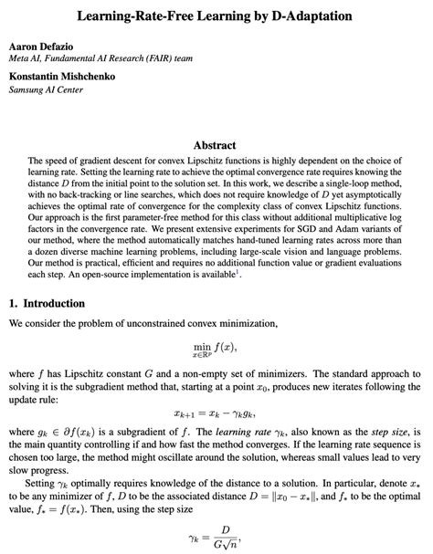 Meta Ai 基于d Adaptation的免学习率 非参数 学习 智源社区