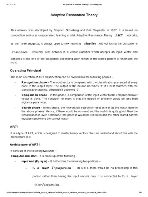 Adaptive Resonance Theory Tutorialspoint Pdf Artificial Intelligence Intelligence Ai