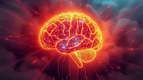 Digital Brain Illustration With Glowing Neural Connections And Numbers Symbolizing Artificial