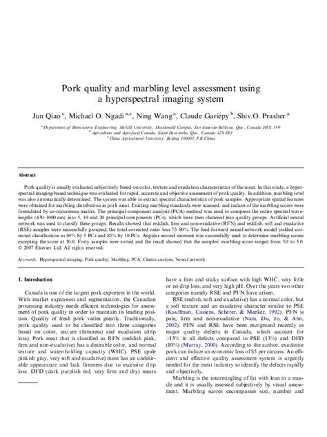 Pdf Pork Quality And Marbling Level Assessment Using A Hyperspectral Imaging System