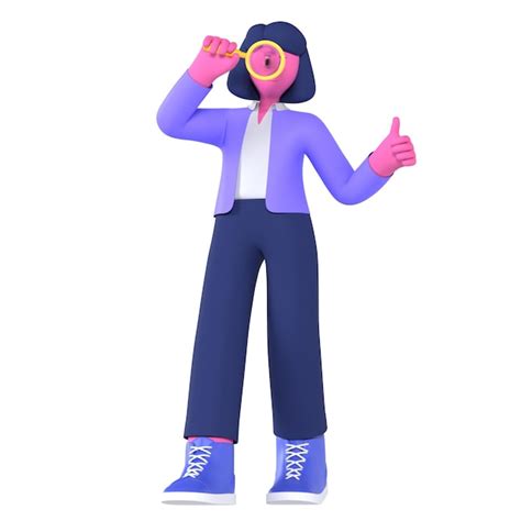Premium Psd Female Magnify Research Analysis Business Pose 3d