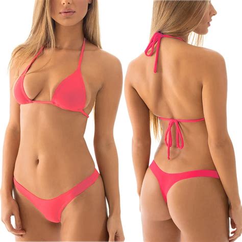 Buy Womens Swimsuits Two Piece Suits Bikinis Set T Back Thong Bottom Halter