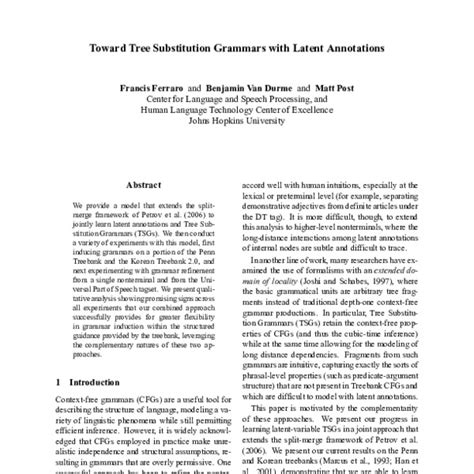 Toward Tree Substitution Grammars With Latent Annotations Acl Anthology