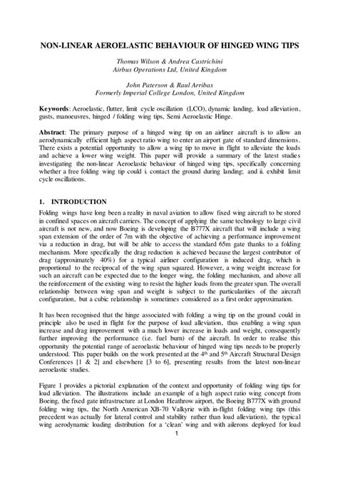 Pdf Non Linear Aeroelastic Behaviour Of Hinged Wing Tips