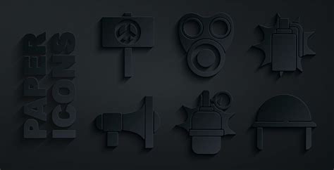 수류탄 확성기 군용 헬멧 방독면 평화 아이콘을 설정합니다 벡터 3차원 형태에 대한 스톡 벡터 아트 및 기타 이미지 3차원 형태 검은색 군복 Istock