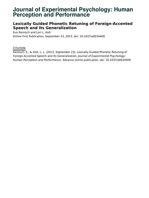 Pdf Lexically Guided Phonetic Retuning Of Foreign Accented Speech And