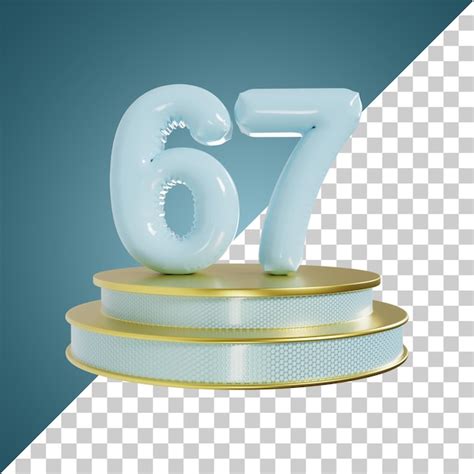 Premium Psd Number 67 Cyan Glossy Number With Podium 3d Illustration