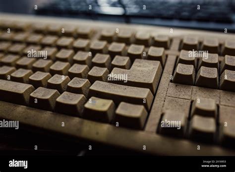 Old Vintage Computer Mechanical Keyboard In Dust Computer Keyboard From The S Stock Photo