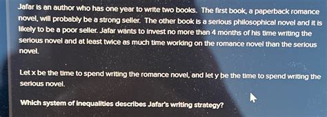 Solved Jafar Is An Author Who Has One Year To Write Two