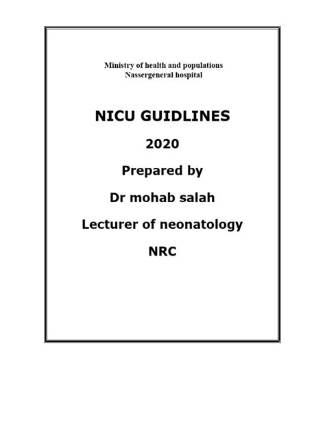 Nasser Nicu Protocol Pdf Medical Specialties Clinical Medicine