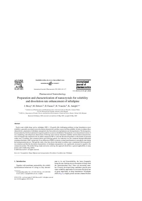 Pdf Preparation And Characterization Of Nanocrystals For Solubility And Dissolution Rate