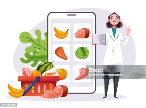 음식 감량 체중 영양사 영양사 다이어트 개념 벡터 디자인 그래픽 일러스트레이션 Brand Name Smart Phone에 대한