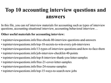 Top 10 Accounting Interview Questions And Answers Pptx