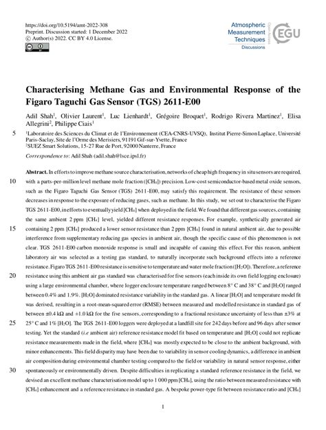 Pdf Characterising Methane Gas And Environmental Response Of The Figaro Taguchi Gas Sensor