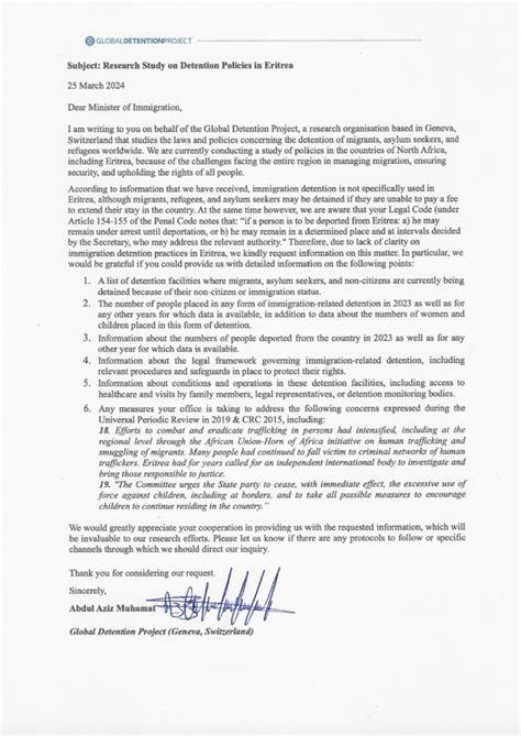 The Gdp Submits Information Request To The Government Of Eritrea Global Detention Project
