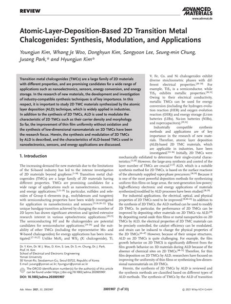 Atomic‐layer‐deposition‐based 2d Transition Metal Chalcogenides Synthesis Modulation And