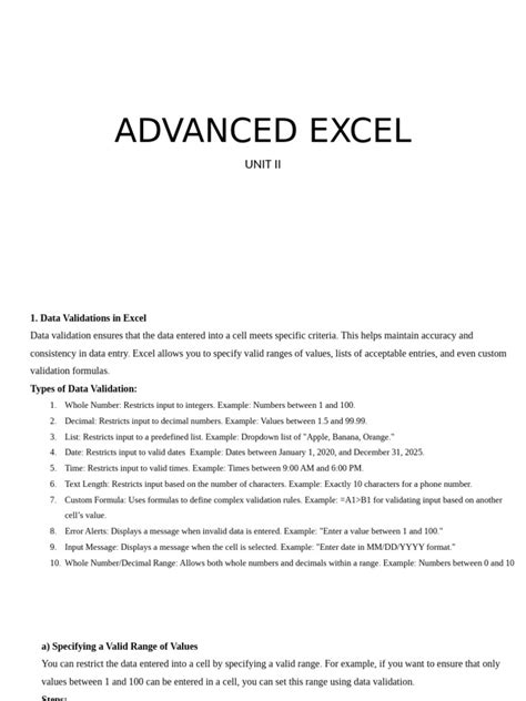 advanced excel unit ii pdf microsoft excel computing