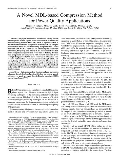 Pdf A Novel Mdl Based Compression Method For Power Quality Applications