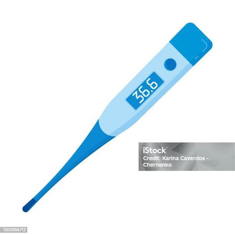 전자 온도계는 건강한 사람의 온도를 보여줍니다 파란색 톤의 흰색 배경에 벡터 그림입니다 감기와 독감에 대한 스톡 벡터 아트 및 기타 이미지 감기와 독감 건강 진단