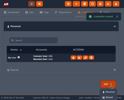 Credentials Ansible Webui