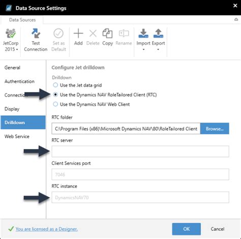 error please specify a drilldown server in the data source settings jet