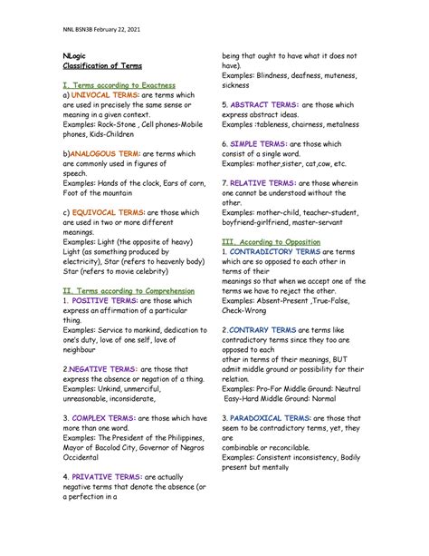 Nlogic Notes 2 None Nlogic Classification Of Terms I Terms