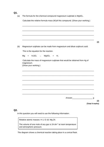 Gcse Aqa Quantitative Chemistry Revision Worksheets Teaching Resources