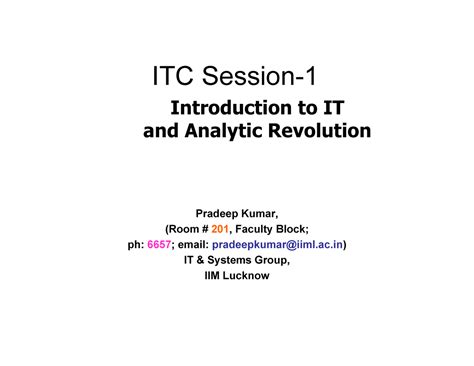 ITC L Ppt ITC Session Pradeep Kumar Room Faculty Block Ph Email Studocu