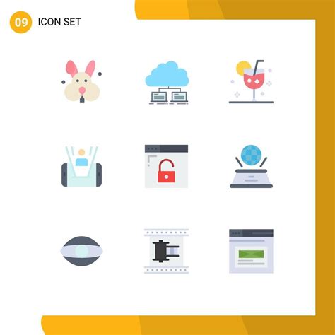 Mobile Interface Flat Color Set Of 9 Pictograms Of Browser Man Beverage Cell Ice Editable Vector