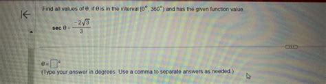 Solved Find all values of θ if θ is in the interval Chegg com