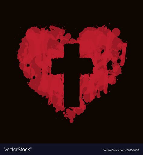 Christian Cross In Abstract Red Heart Inside Vector Image