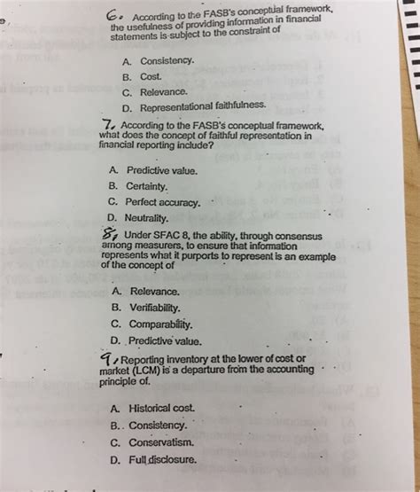 Solved According To The Fasbs Conceptual Framework The